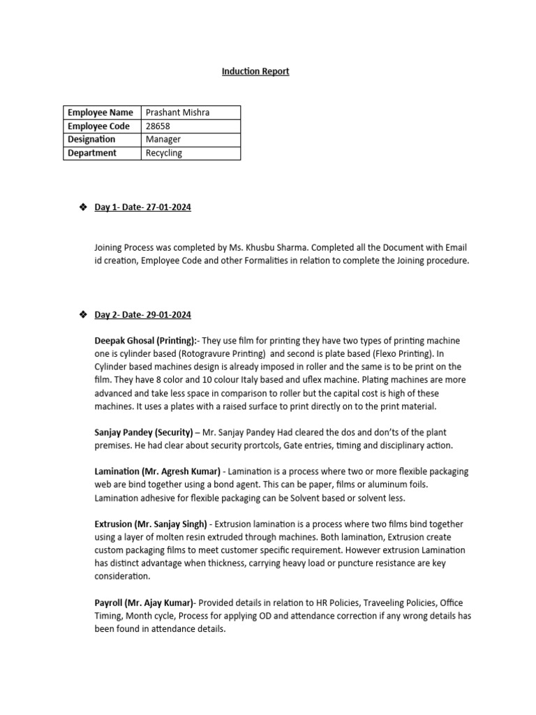 Induction Report | PDF | Lamination | Extrusion