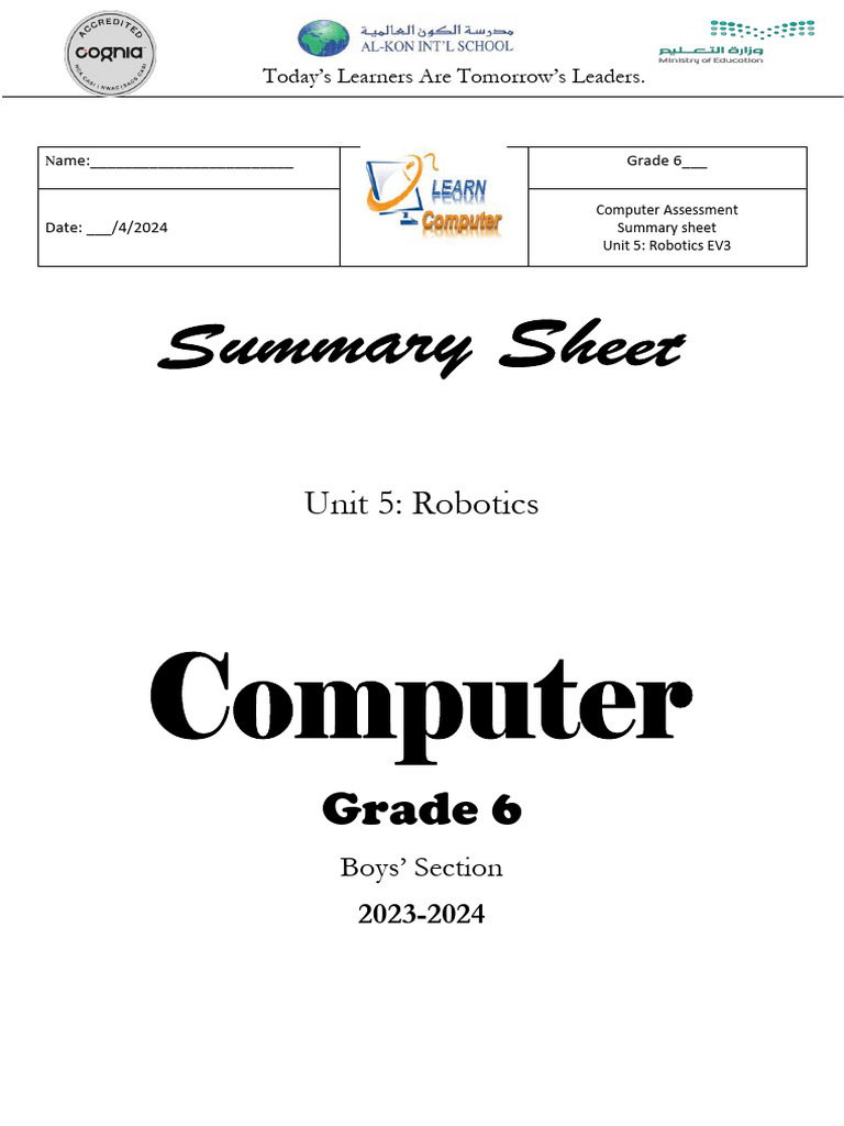 Grade 6: Unit 5: Robotics | PDF | Pixel