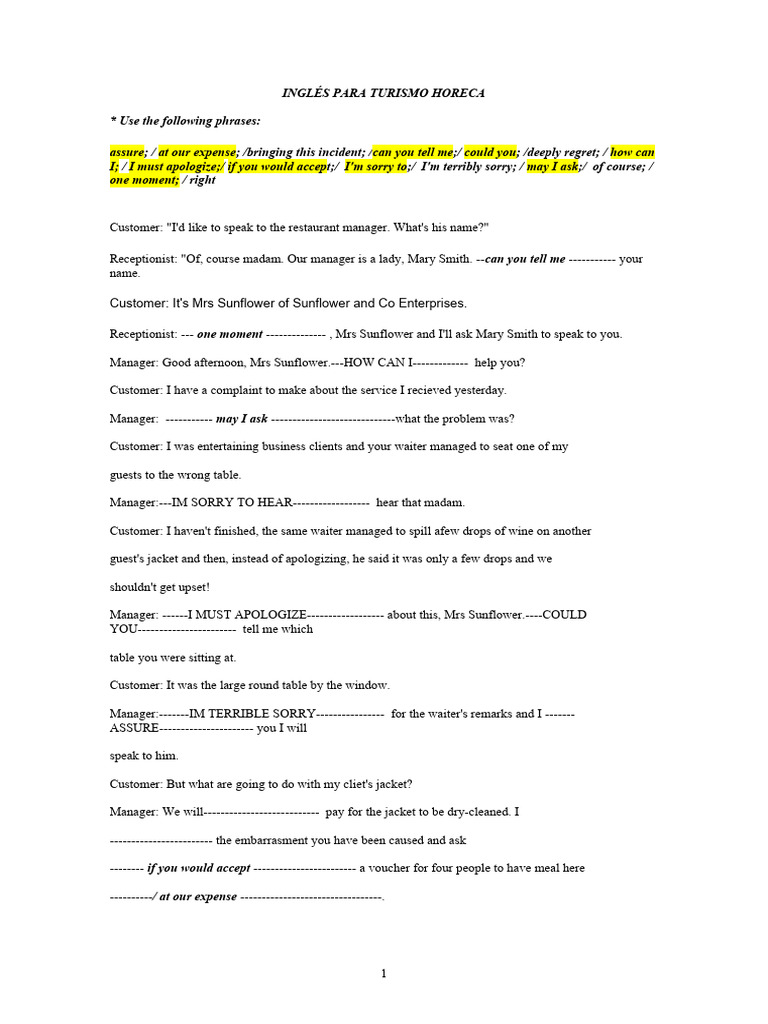 English for HORECA Communication | PDF | Spanish Cuisine | Cakes