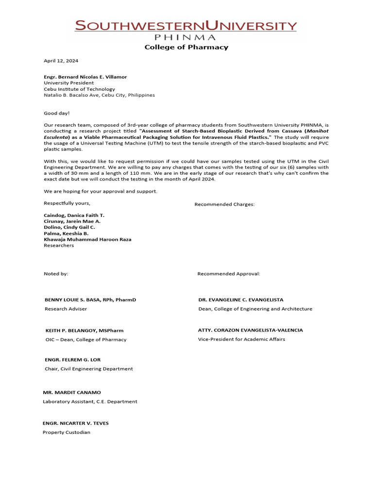 Bioplastic Research Testing Request | PDF
