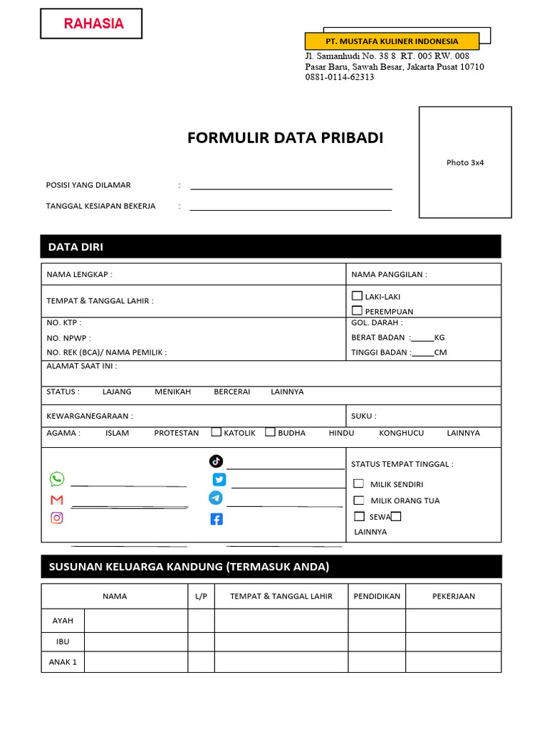Formulir Data Pelamar Kerja | PDF