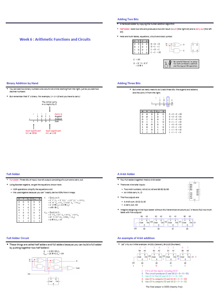 Week 6: Arithmetic Functions and Circuits: Adding Two Bits | PDF | Theory Of Computation ...
