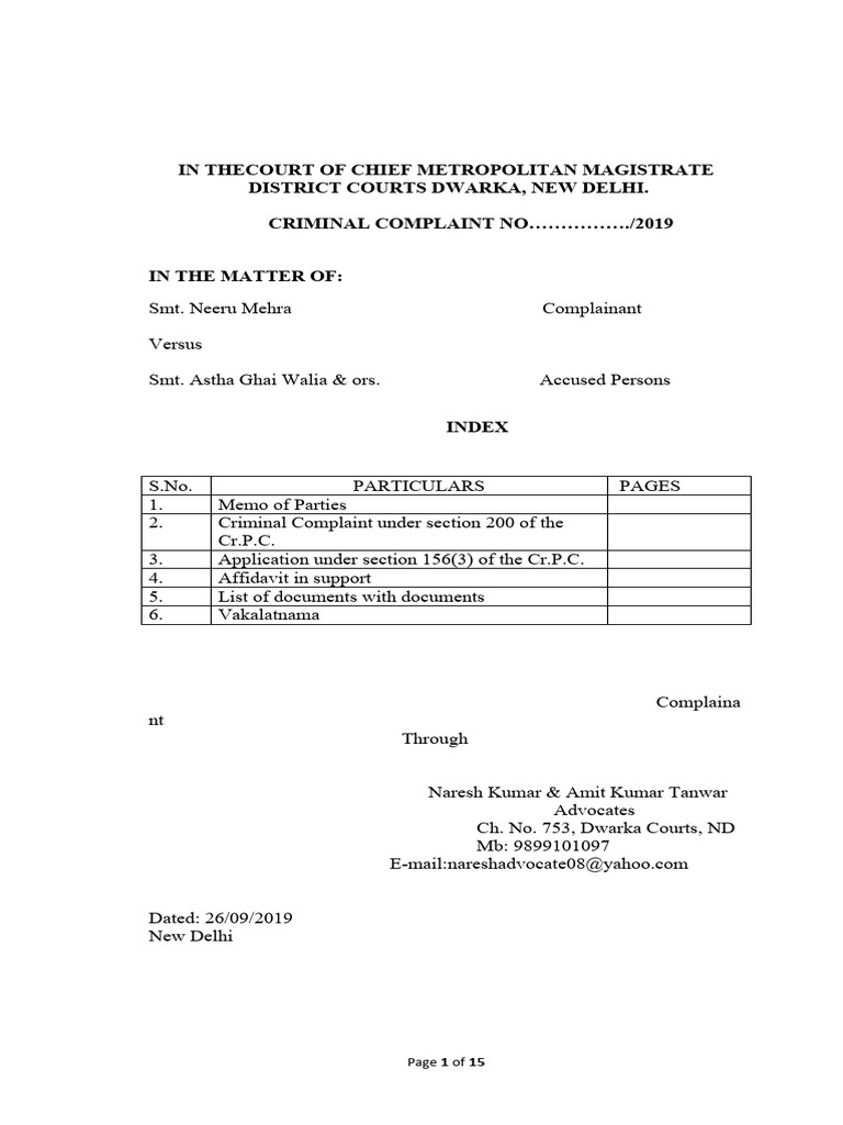 Criminal Complaint Against Smt. Astha Walia | PDF | Affidavit | Justice