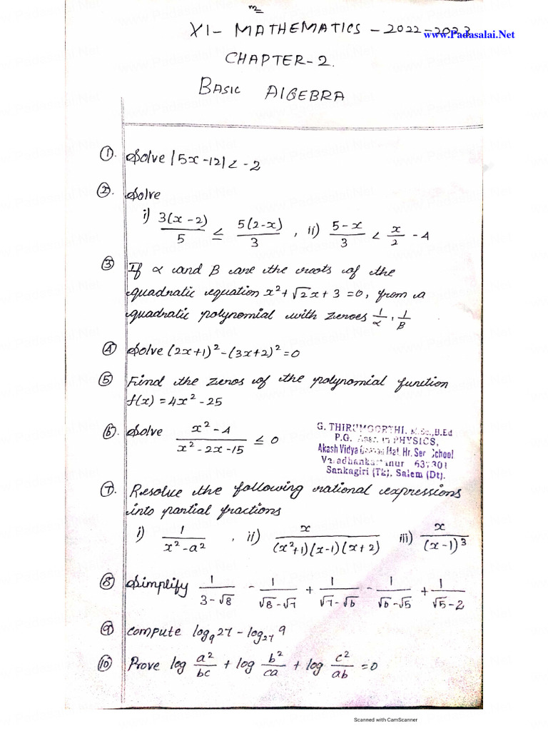 11th Maths Chapter Wise Important Questions 2022 2023 English Medium PDF | PDF