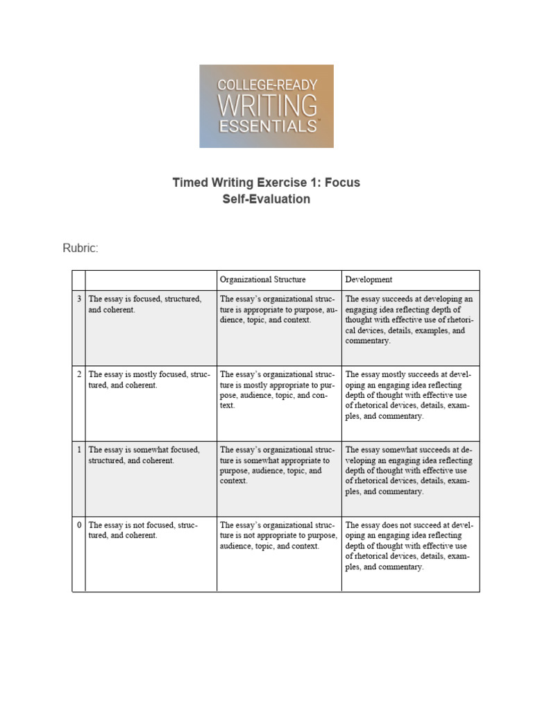 Timed Writing Exercise 1 - Self-Evaluation Worksheet | PDF | Essays ...
