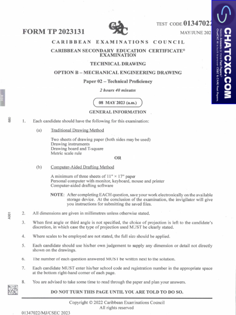 CSEC Technical Drawing P2 2023 | PDF