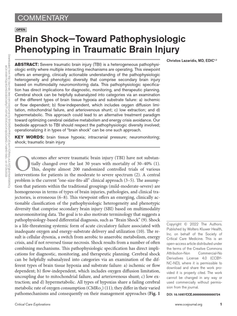 Brain Shock Toward Pathophysiologic Phenotyping In.6 | PDF | Traumatic Brain Injury | Ischemia