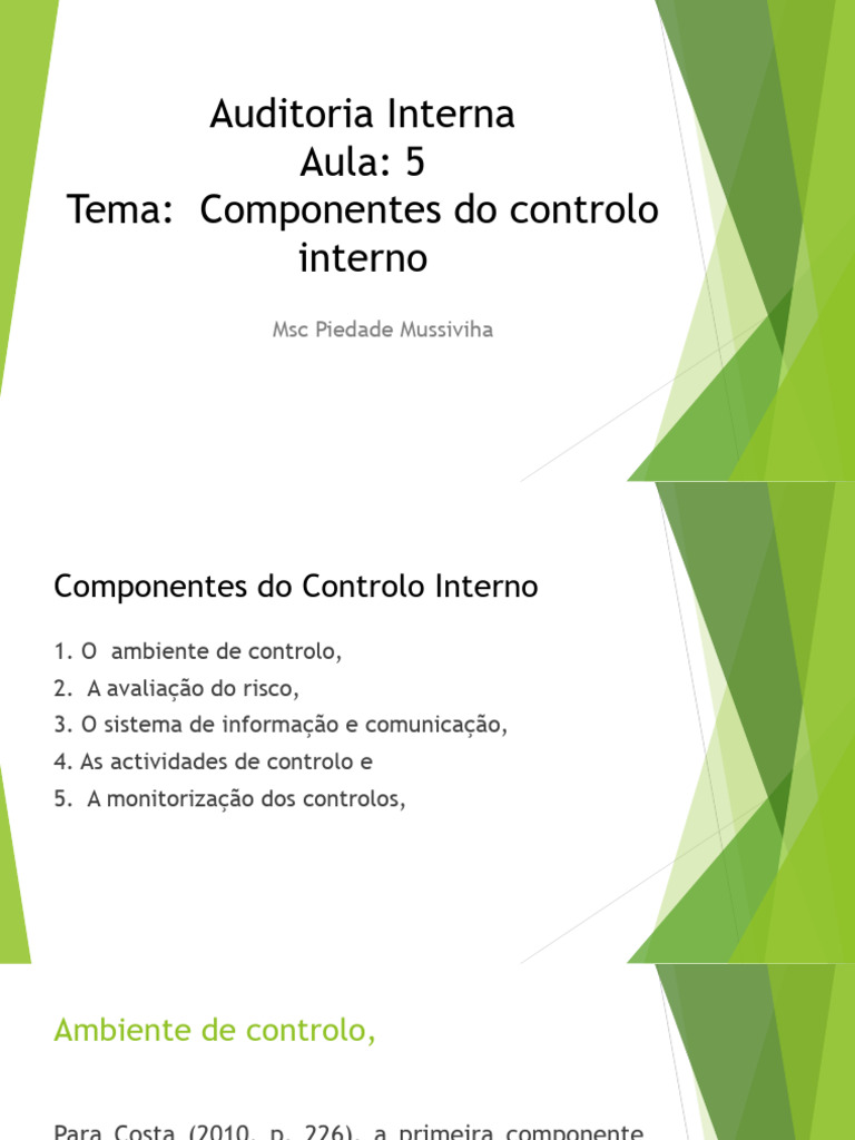 Aula 5 Componentes Do Controlo Interno | Download grátis PDF | Sistema ...