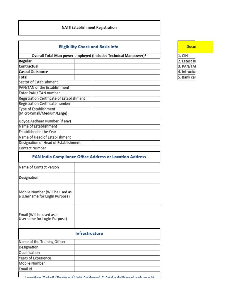 Establishment Form-NATS | PDF | Personal Identification Number | Diploma
