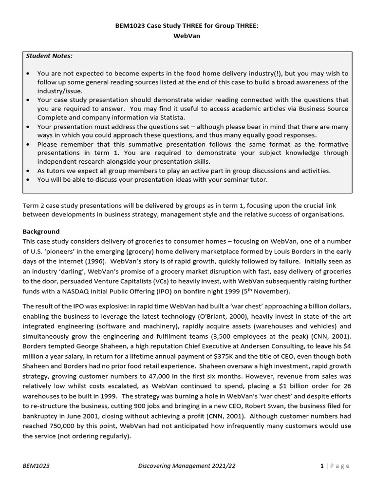 BEM1023 Case Study Three WEBVAN GROUP 3 PRESENTATION 2022 | PDF ...