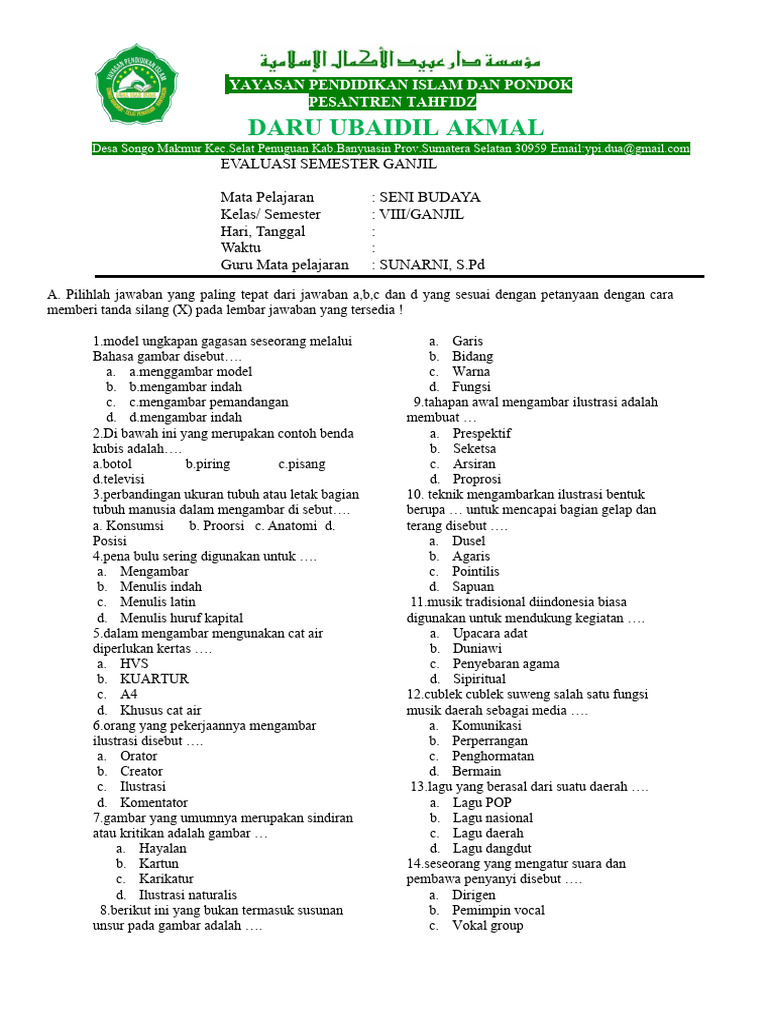Soal Seni Budaya Kelas VIII | PDF