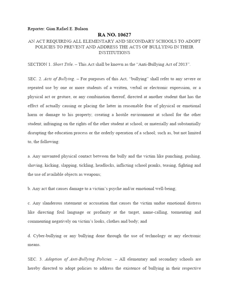 Ap Batas Handout | PDF | Bullying | Cyberbullying