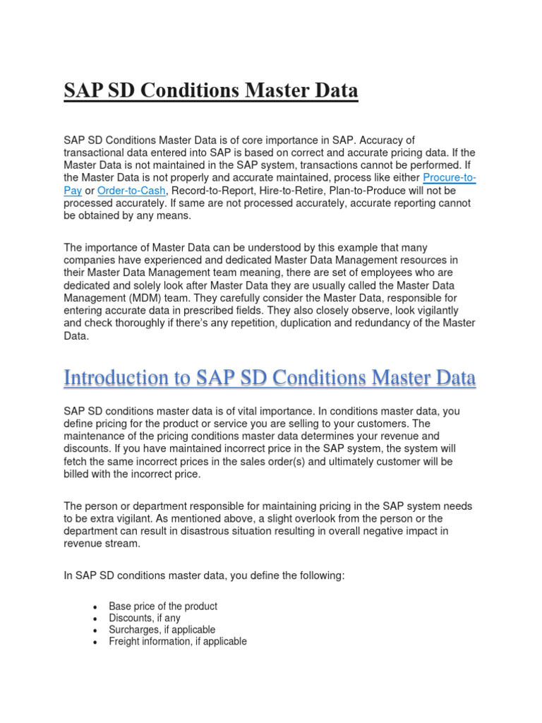SAP SD Conditions Master Data 1711529493 | PDF | Prices | Pricing