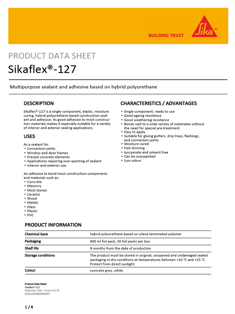 Sikaflex 127 | PDF | Adhesive | Polyurethane