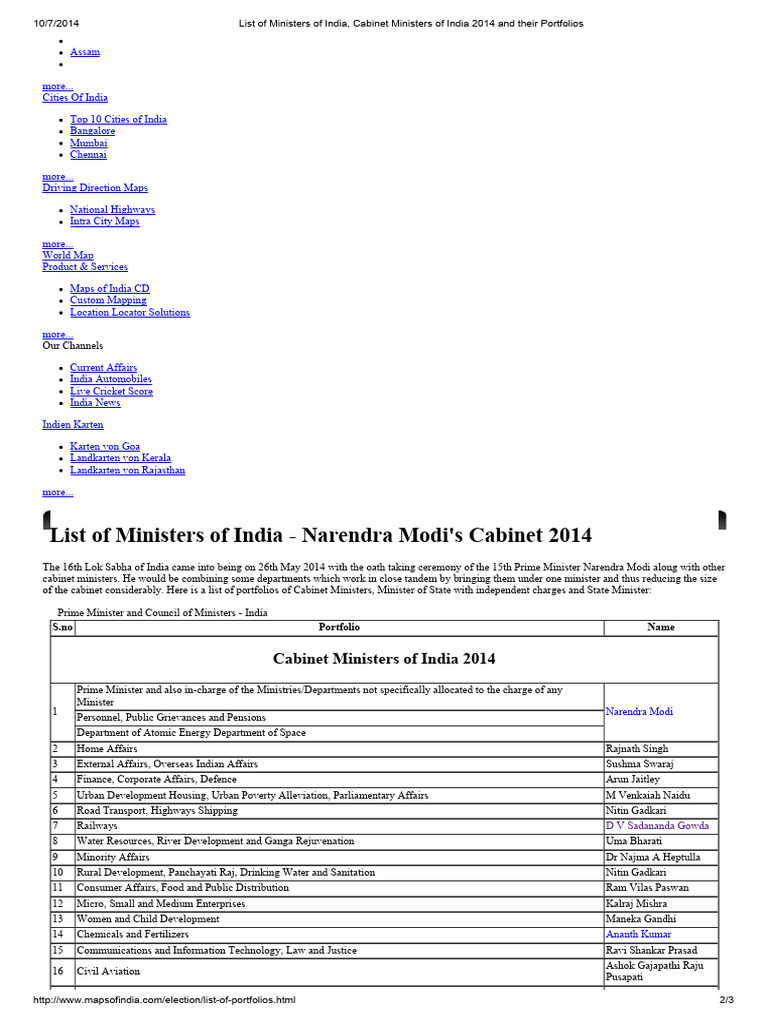 List of Ministers of India, Cabinet Ministers of India 2014 and their ...