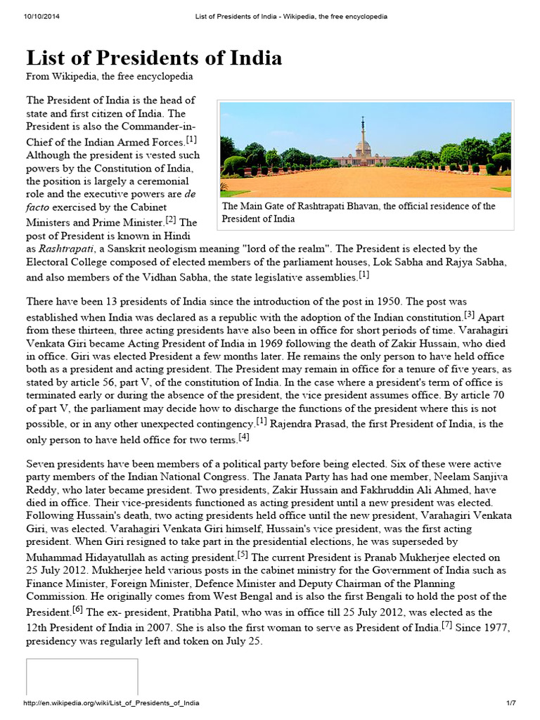 List of Presidents of India - Wikipedia, The Free Encyclopedia | PDF ...