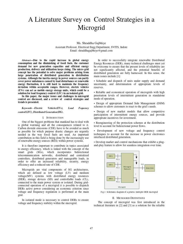 A Literature Survey On Control Strategies In A Microgrid Pdf Electrical Grid Distributed