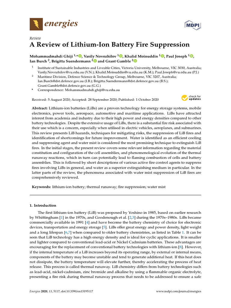A Review of Lithium-Ion Battery Fire Suppression | PDF | Lithium Ion ...
