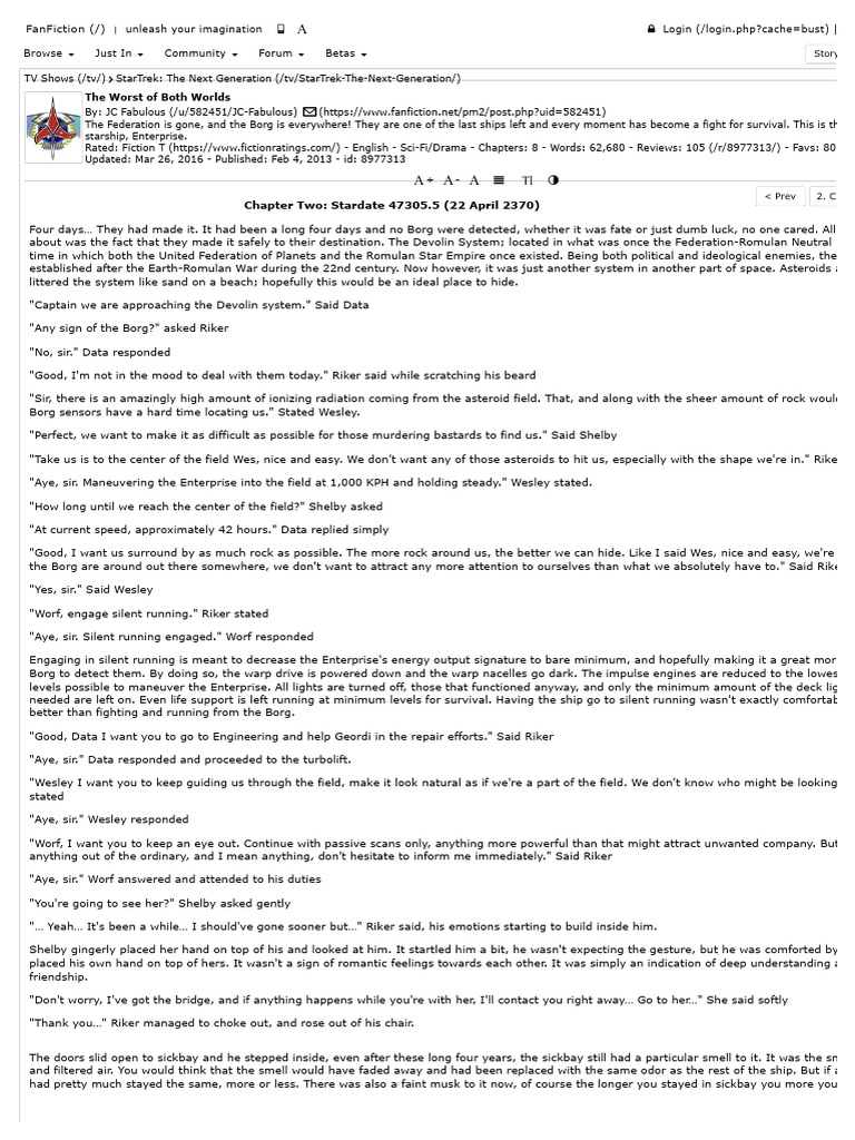The Worst of Both Worlds Chapter 2, A Startrek - The Next Generation Fanfic - FanFiction | PDF ...