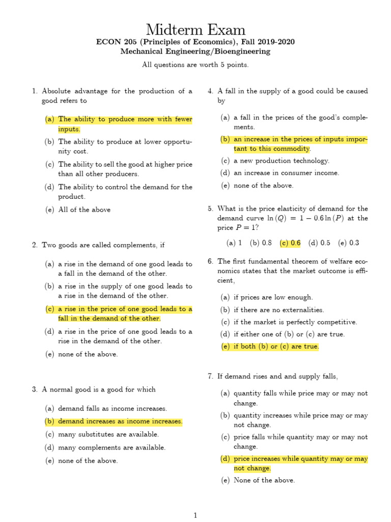 205 Sample Midterm | PDF | Elasticity (Economics) | Demand