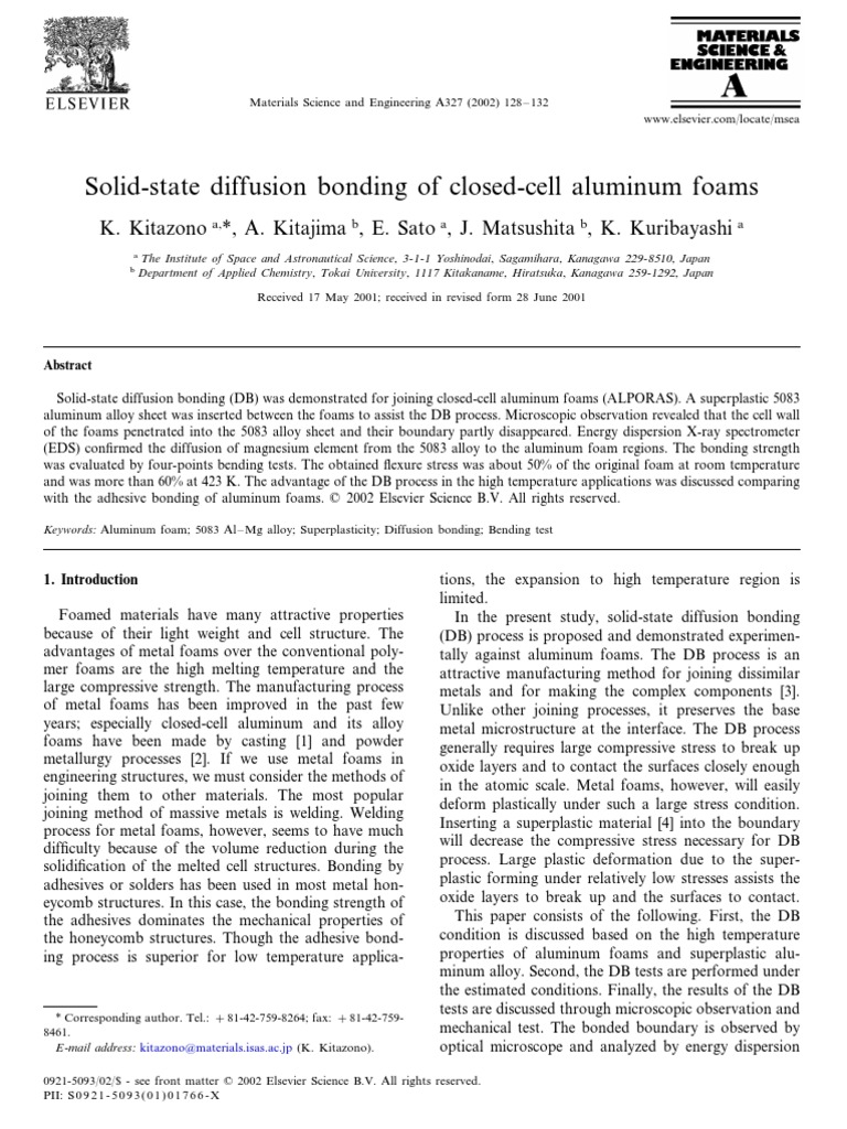 Solid State Diffusion Bonding of Closed Cell Aluminum Foams 2002 Materials Science and ...