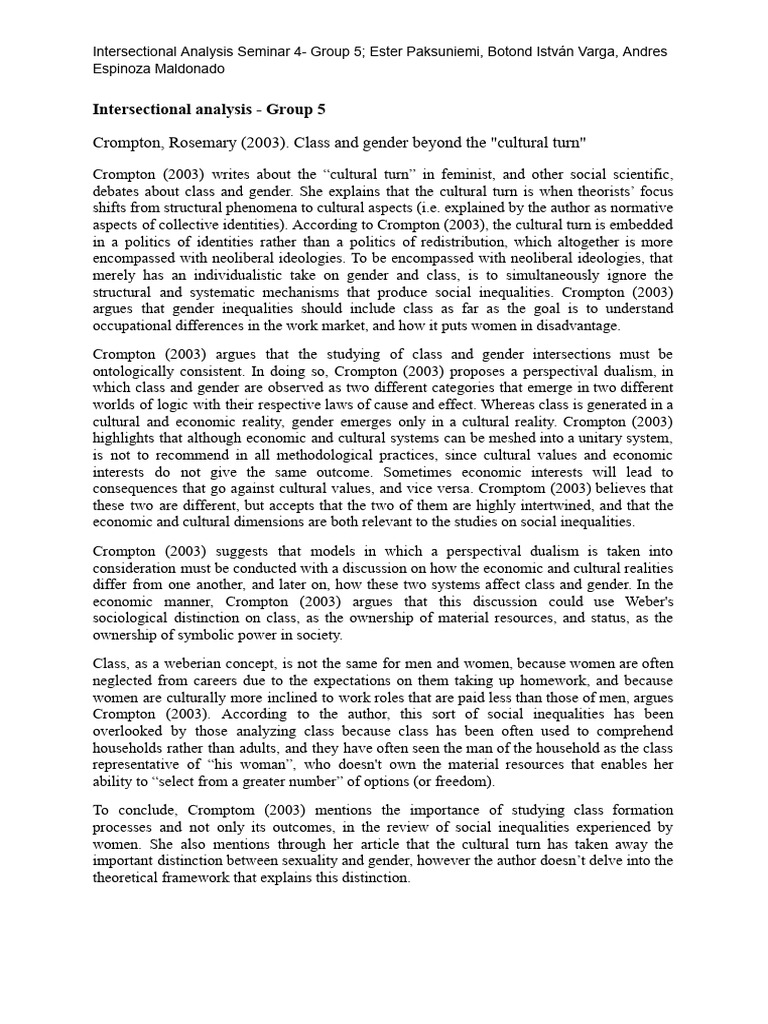 Intersectional Analysis Seminar 4 - Group 5 | PDF | Sustainability ...