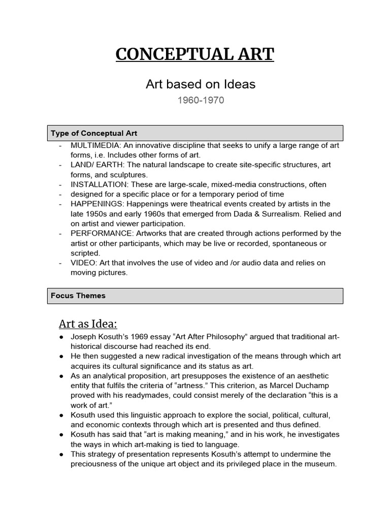 Conceptual Art Notes | PDF | Works Of Art | Liberal Arts Education