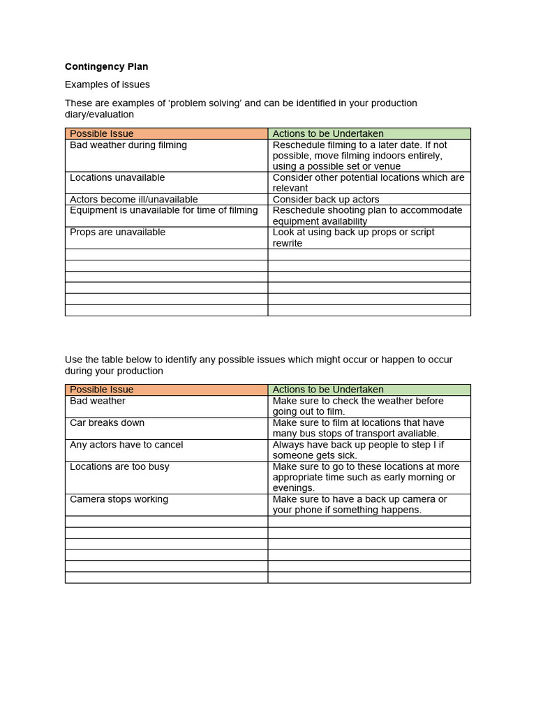 Filming Contingency Plan Guide | PDF