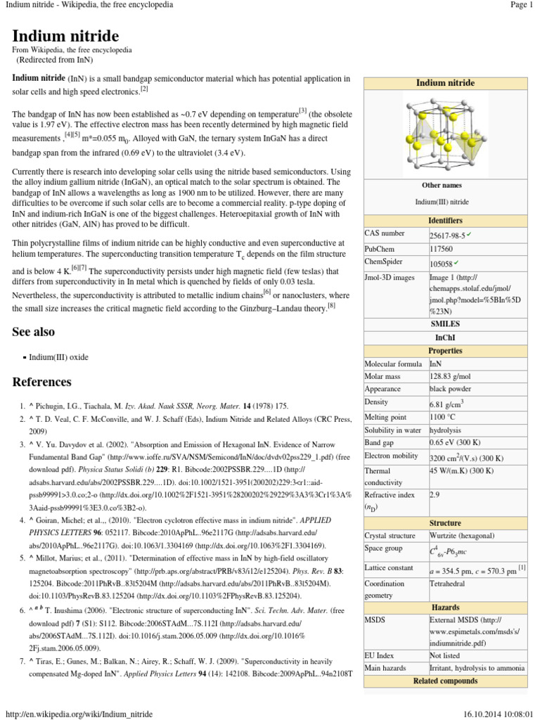 Indium Nitride - Wikipedia, The Free Encyclopedia | PDF | Semiconductors | Physical Chemistry