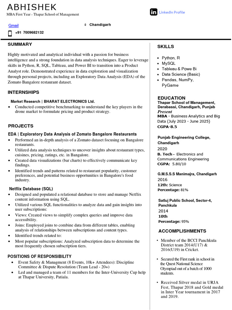 Abhishek Resume1 | PDF | Data Analysis | Data Science