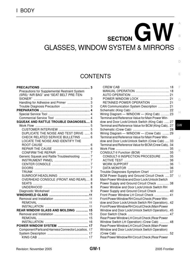 2005 Frontier Window & Mirror Guide | PDF | Airbag | Seat Belt