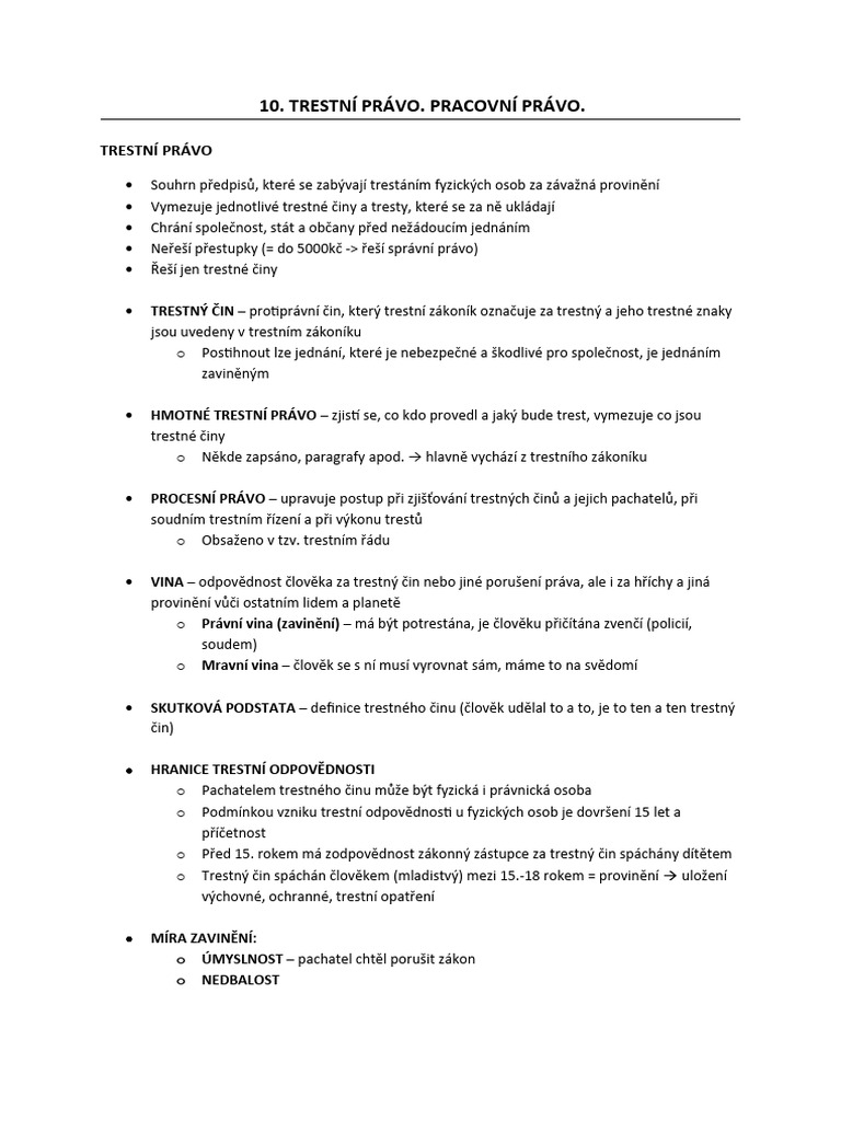10.trestní Právo. Pracovní Právo. | PDF