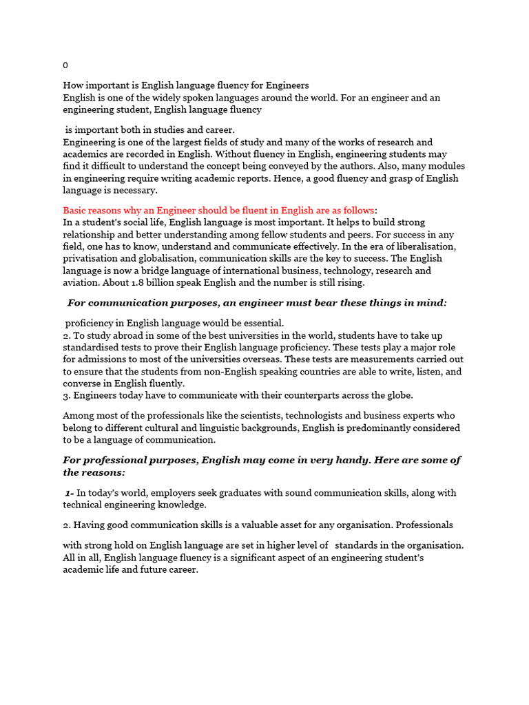 How Important Is English Language Fluency For Engineers | PDF | English ...