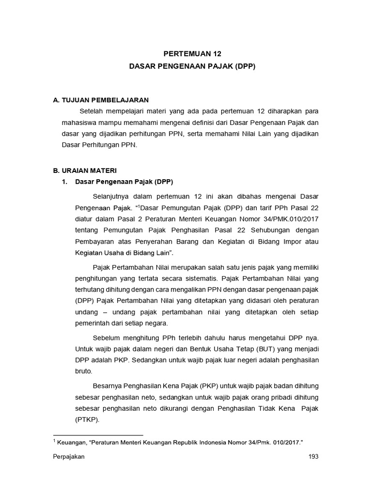 SMJ0303 - Pertemuan Ke-12 - Dasar Pengenaan Pajak (DPP) | PDF