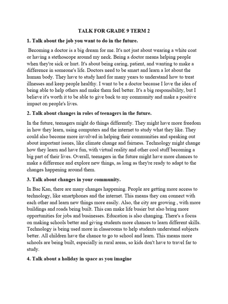 Grade 9 Term 2 Talk Topics Guide | PDF | English Language | Tourism