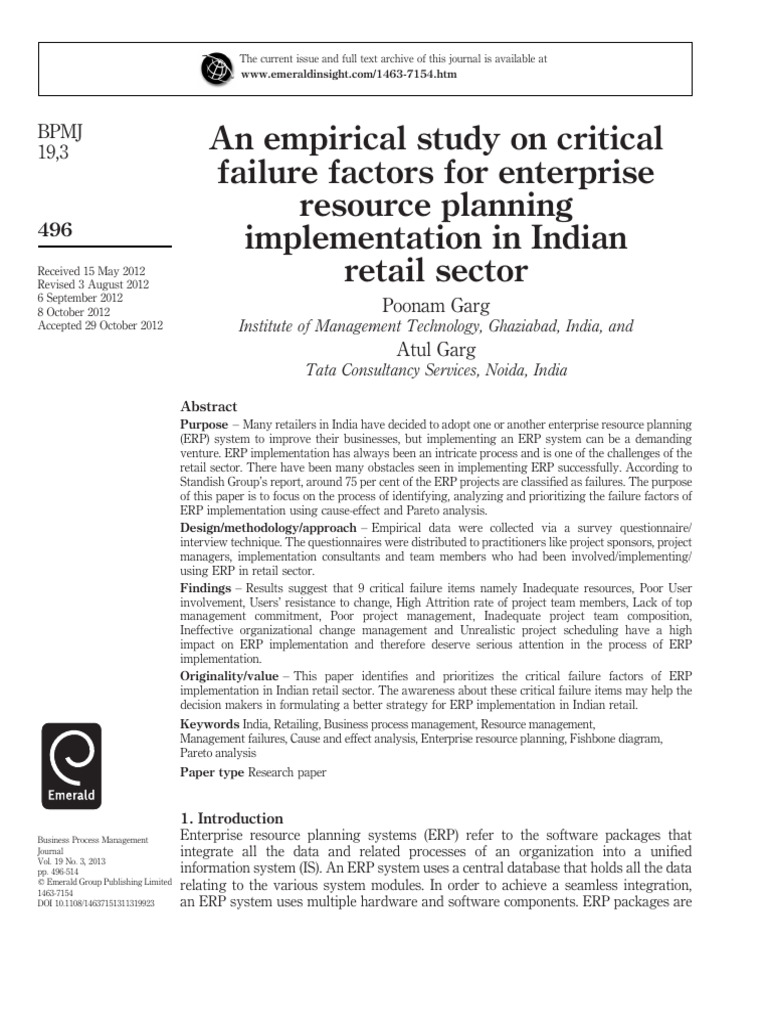 An Empirical Study On Critical Failure Factor For ERP in Indian Retail Sector | PDF | Cronbach's ...