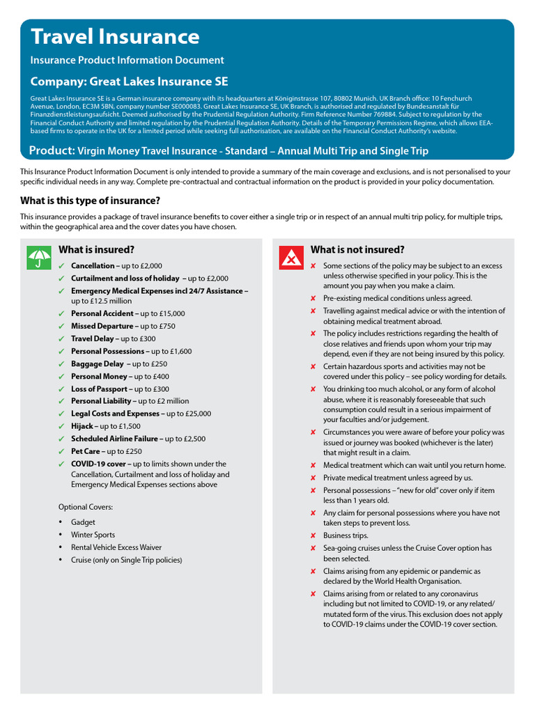 Virgin Money Standard IPID 0922 | PDF | Insurance | Payments