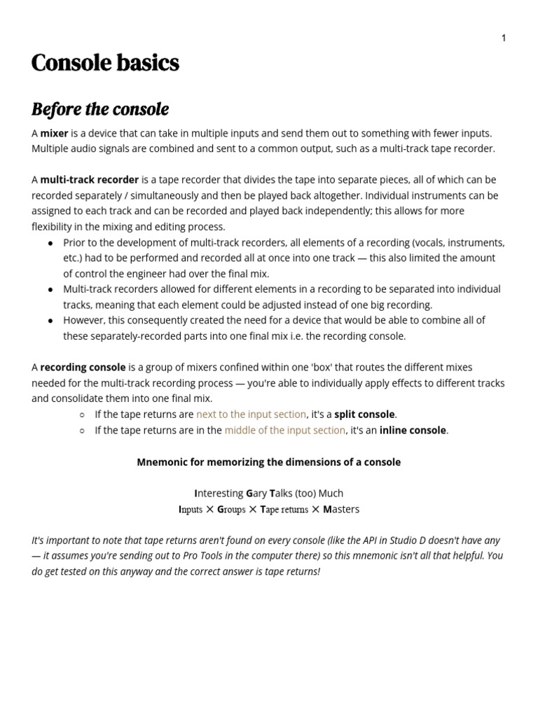 Console Basics (Analog Recording Technology - NYU) | PDF | Equalization (Audio) | Computer ...