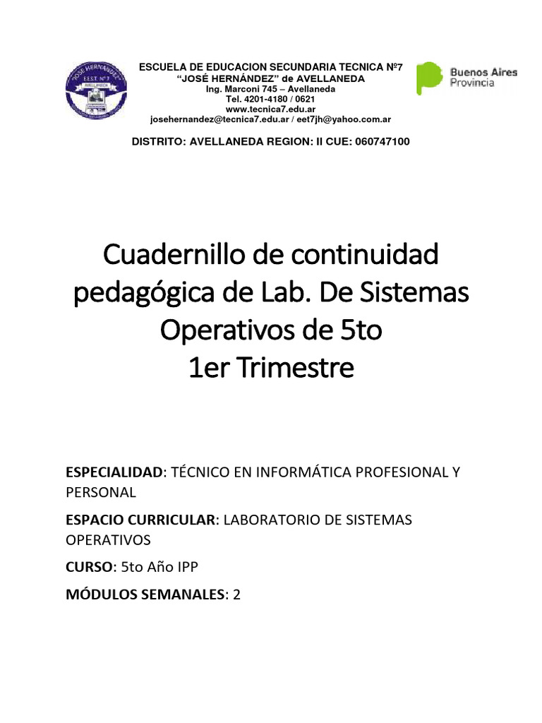 5° Cuadernillo Ipp Lab Sistemas Operativos 1er Trimestre | PDF | De igual a igual | Modelo ...