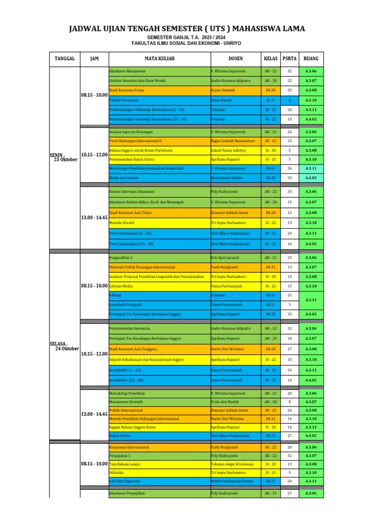 Jadwal Uts Ganjil 2023-2024 Share Ke Umum | PDF