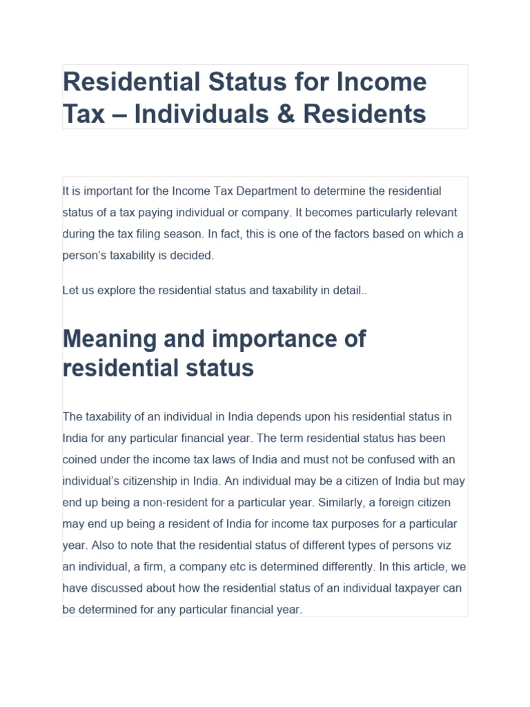 Understanding Residential Status for Taxation | PDF | Taxpayer | Double ...