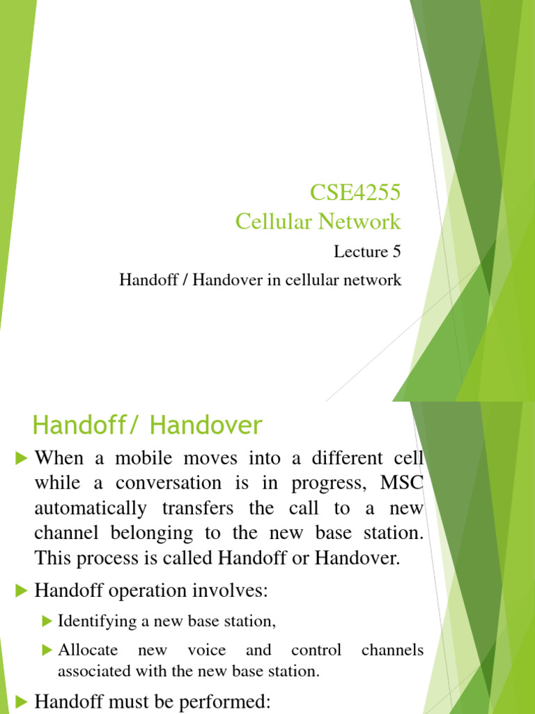 Lecture 5 - Handoff | PDF | Telecommunications Engineering | Telecommunications