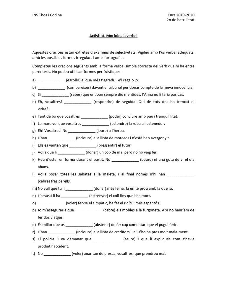 TASCA Morfologia Verbal | PDF