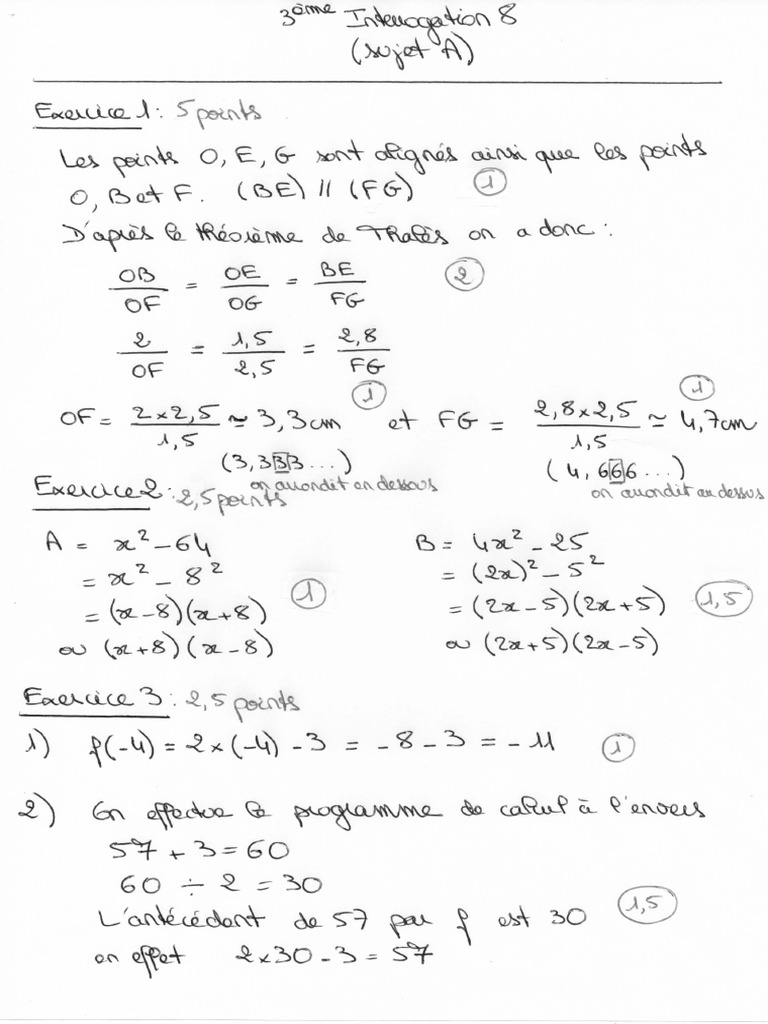 3ème6-Interro 8 - Correction | PDF