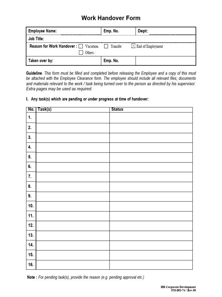 Handover Report Template PDF | PDF | Employment | Business