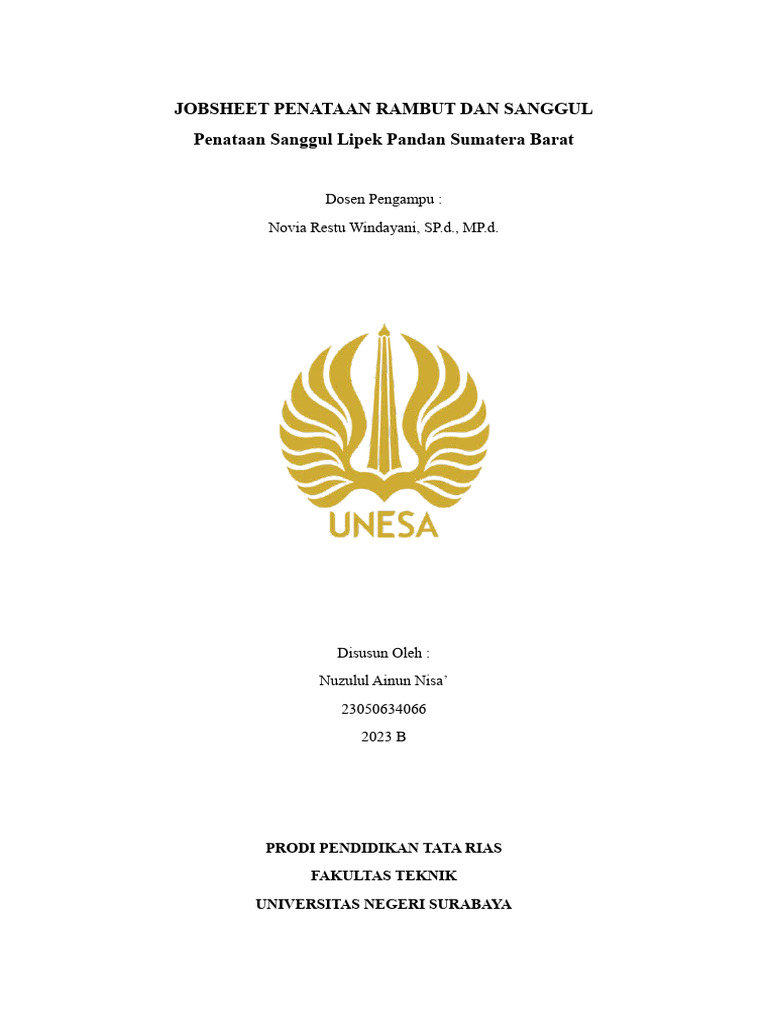 B066 - Nuzulul Ainun Nisa Jobsheet Lipek Pandan Sumatera Barat | PDF