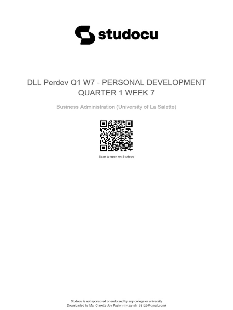 DLL Perdev q1 w7 Personal Development Quarter 1 Week 7 | PDF | Learning | Learning Styles