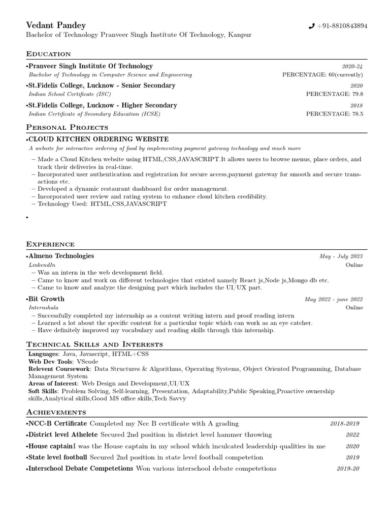 70 ATS Rating Resume Template 1 | PDF | World Wide Web | Internet & Web
