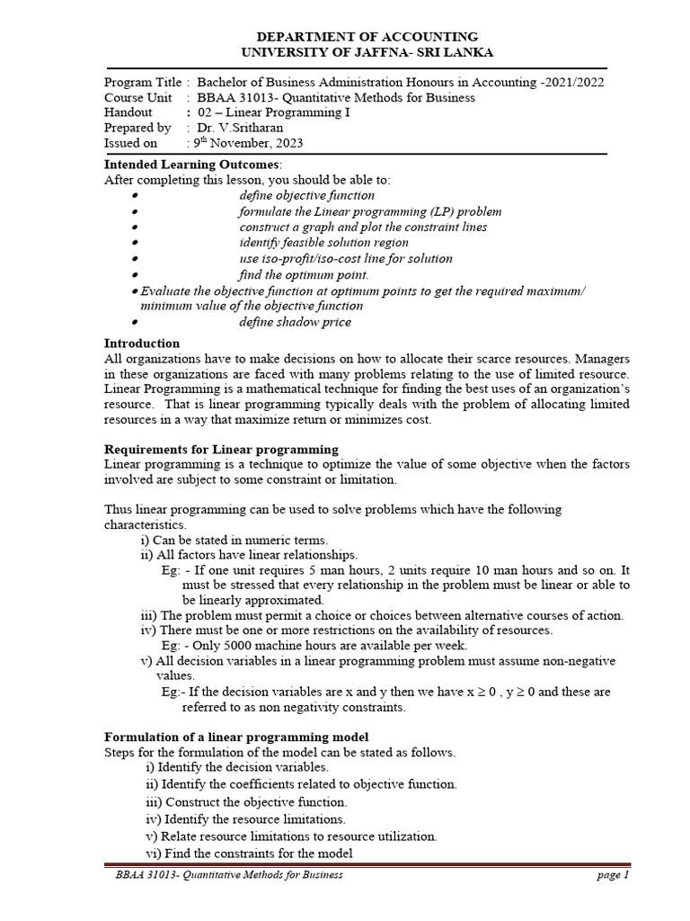 Linear Programming Graphical Method 07092022 Pdf Linear Programming Mathematical