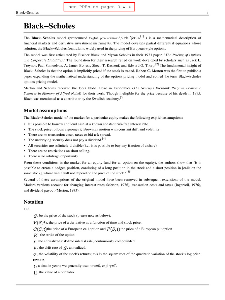 Diffusion and Black-Scholes Pricing Formula Wikipedia | PDF | Black–Scholes Model | Greeks (Finance)